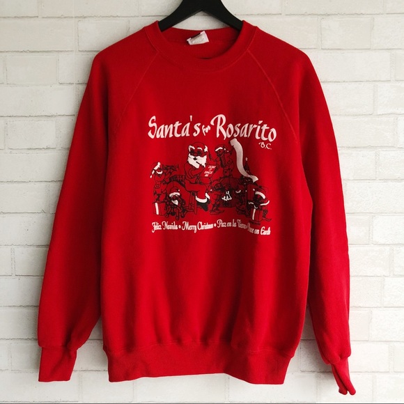 Vintage | Sweaters | Vintage Red Crew Neck Sweater Christmas Santa ...
